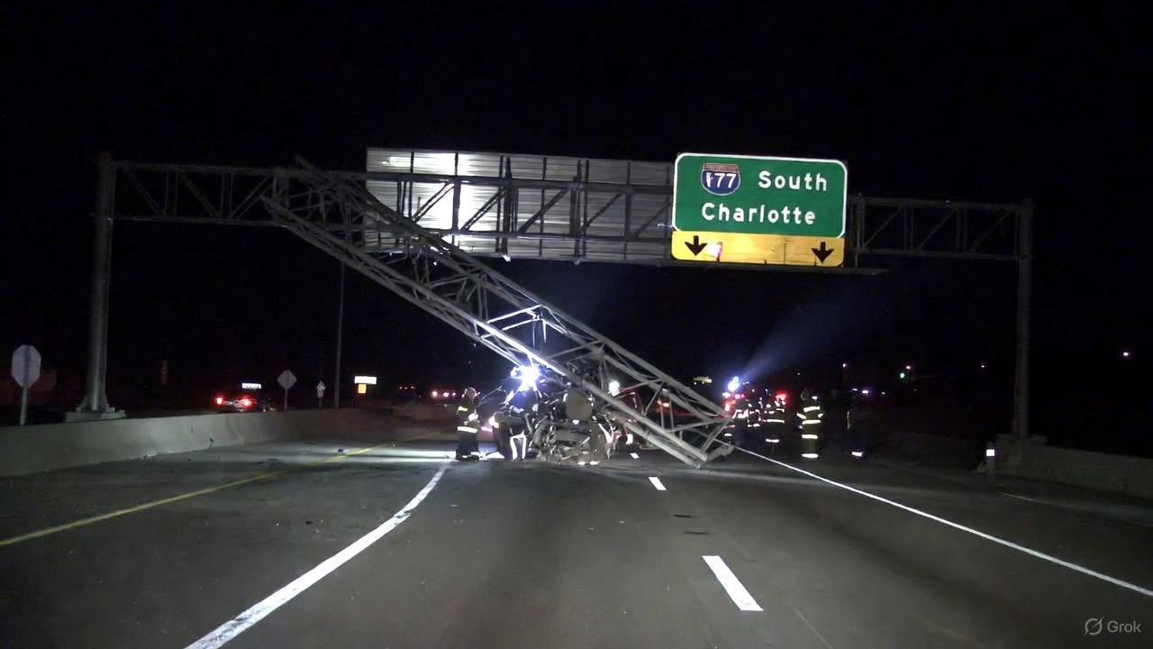 Overhead Highway Sign Collapses on I-77 near Charlotte, NC – TrommTimes
